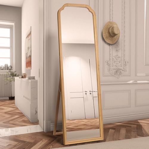 WallBeyond Full Length Mirror with Stand 65"x20", Rustic Wooden Frame Floor Mirror, Large Full Body Mirror for Bedroom, Leaning Against Wall (Naturl Solid Wood)