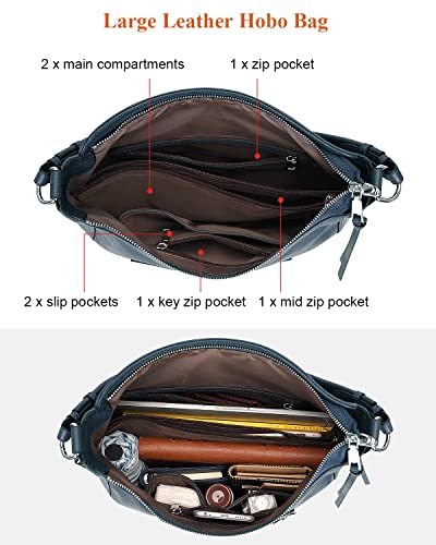 Over Earth Hobo Purses and Handbags for Women Genuine Leather Shoulder Bag Crossbody Purse(O171E Blue)