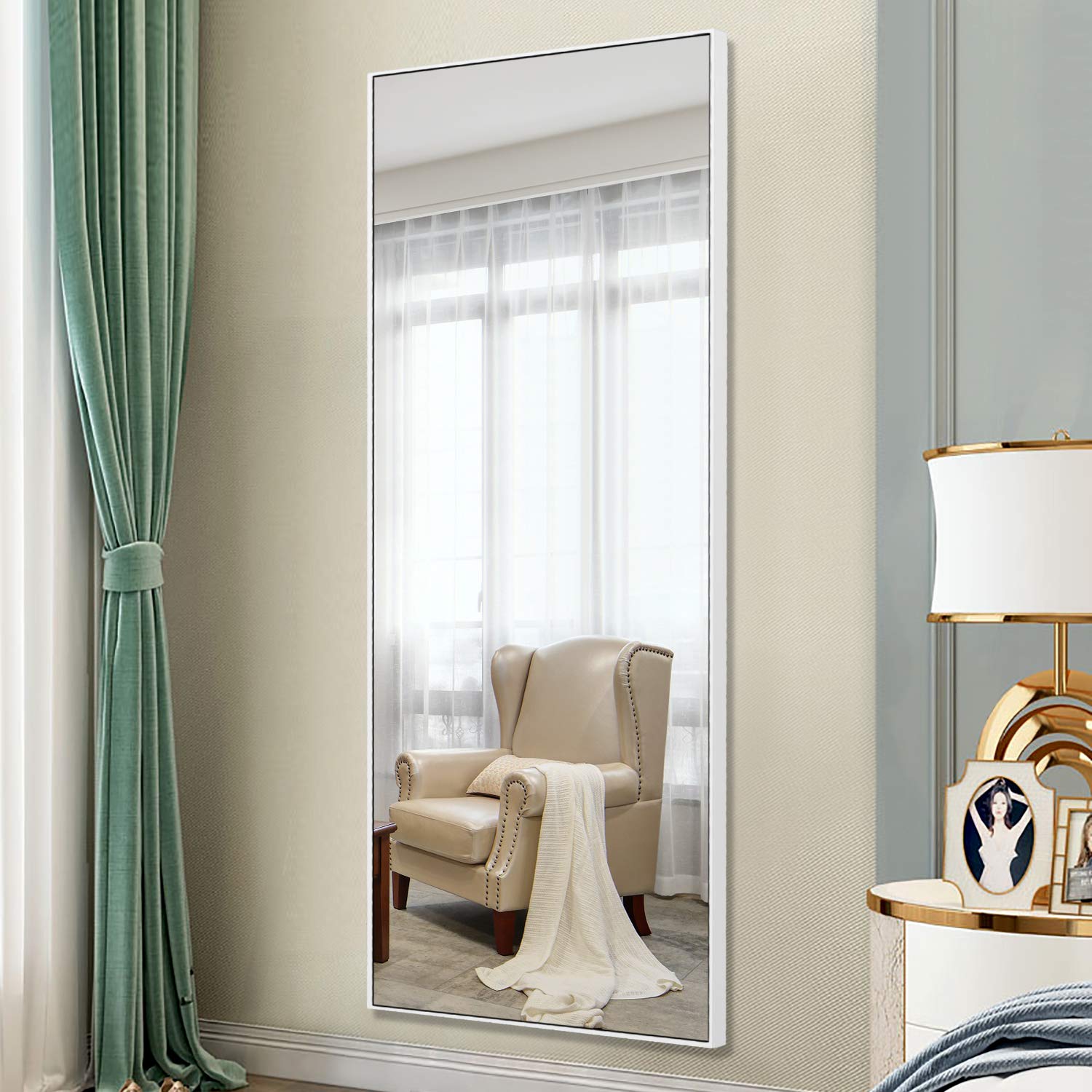 PexFix Full Length Mirror, 65" x 22" Floor Mirror Large Full Body Standing Mirror Dressing Mirror for Bedroom, Slim Metal Frame - Silver, (JJ00372ZZV-USAM009-US)