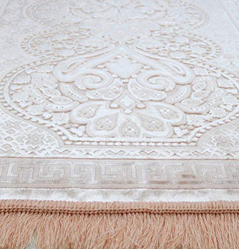 Modefa Velvet Prayer Rug - Soft Plush Turkish Janamaz Sajada Carpet for Men and Women - Plain Solid Prayer Mat Ramadan Eid Gift - with Prayer Beads - Floral Luxury Paisley (Blush Pink)