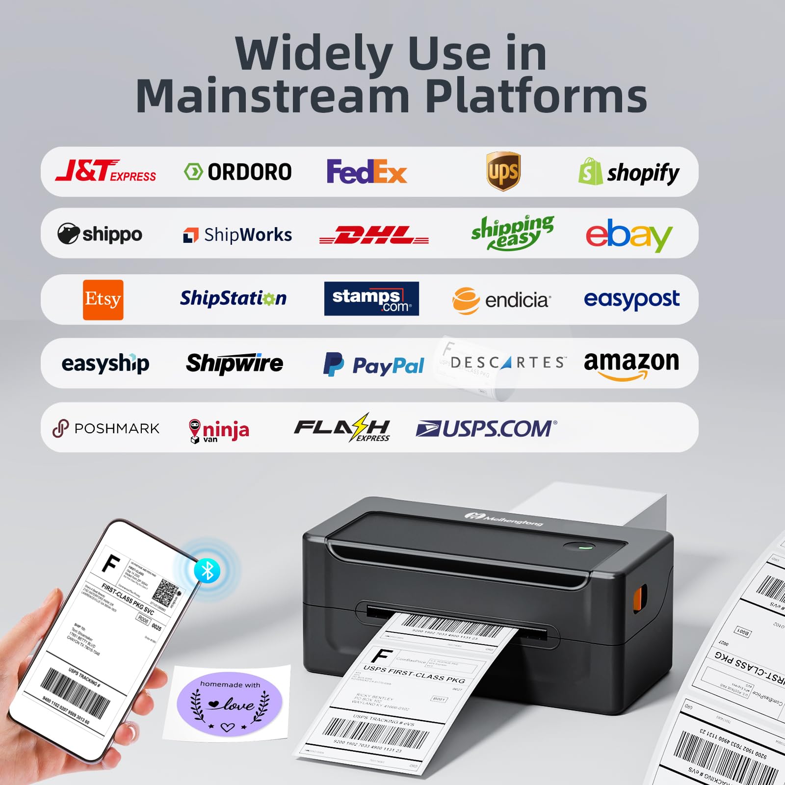 Meihengtong Thermal Label Printer - Milestone Shipping Label Printer High Speed Label Makers 4x6 Label Printer Compatible with Ebay,Shopify,UPS,Amazon,Etsy, Support Windows&Mac (Gray)
