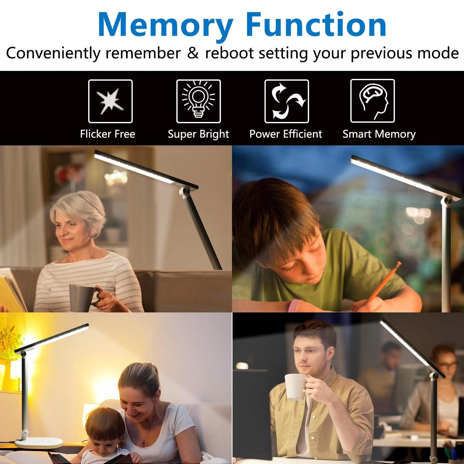 HEISENS Desk Lamps for Home Office, Led Desk Lamp with USB Charging Port,Touch Control,7 Lighting Modes,10 Brightness Levels, Eye-Caring Desk Lights for College Dorm