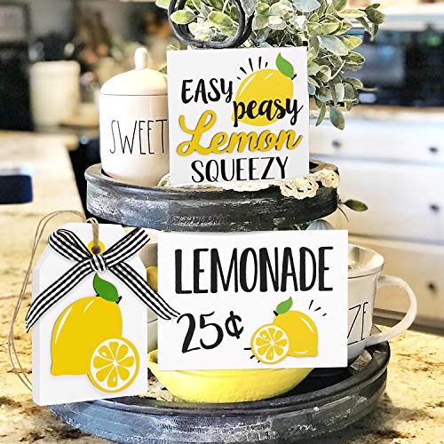 Lemon Wooden Tiered Tray Decor Fresh Lemonade 25 ¢ Easy Peasy Lemon Squeezy Summer Buffalo Plaid Farmhouse Stand Rustic Kitchen Signs Set Of 3