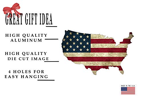 Rogue River Tactical USA American Flag Metal Tin Sign, 14x8 Inch, Wall Décor -Man Cave Bar US United States Rustic Cut Out Outline