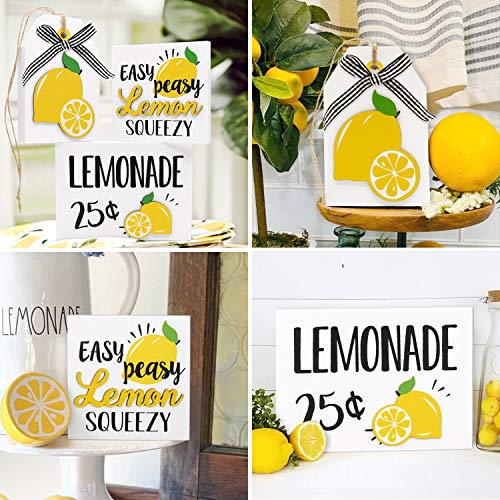 Lemon Wooden Tiered Tray Decor Fresh Lemonade 25 ¢ Easy Peasy Lemon Squeezy Summer Buffalo Plaid Farmhouse Stand Rustic Kitchen Signs Set Of 3