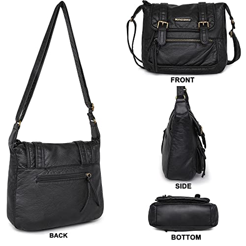 Montana West Crossbody Purses for Women Shoulder Bags Ultra Soft Washed Leather Multi Pocket Travel Flap Bags MWC-045BK