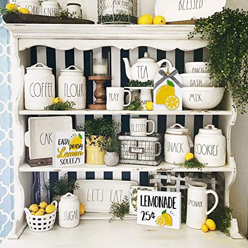 Lemon Wooden Tiered Tray Decor Fresh Lemonade 25 ¢ Easy Peasy Lemon Squeezy Summer Buffalo Plaid Farmhouse Stand Rustic Kitchen Signs Set Of 3