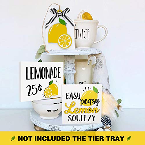 Lemon Wooden Tiered Tray Decor Fresh Lemonade 25 ¢ Easy Peasy Lemon Squeezy Summer Buffalo Plaid Farmhouse Stand Rustic Kitchen Signs Set Of 3