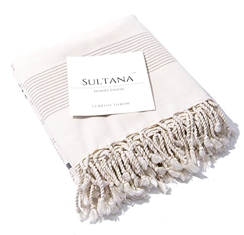 Sultana Luxury Linens - Turkish Throw Blanket | 100% Turkish Cotton | Decorative Boho Blanket for Modern Home Living | 52 x 67 Inches (Okanagan Stripe)