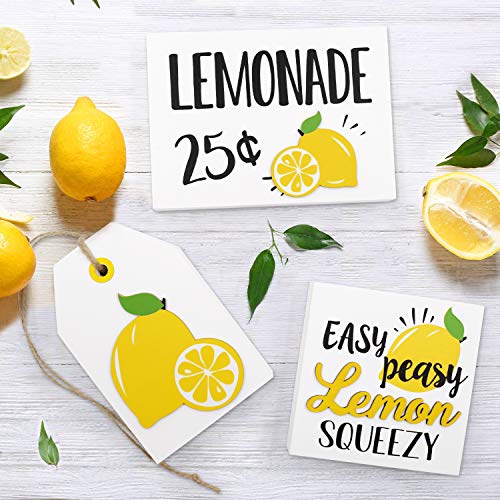 Lemon Wooden Tiered Tray Decor Fresh Lemonade 25 ¢ Easy Peasy Lemon Squeezy Summer Buffalo Plaid Farmhouse Stand Rustic Kitchen Signs Set Of 3