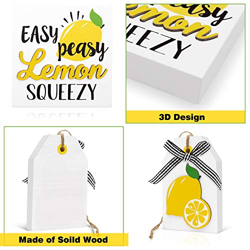 Lemon Wooden Tiered Tray Decor Fresh Lemonade 25 ¢ Easy Peasy Lemon Squeezy Summer Buffalo Plaid Farmhouse Stand Rustic Kitchen Signs Set Of 3