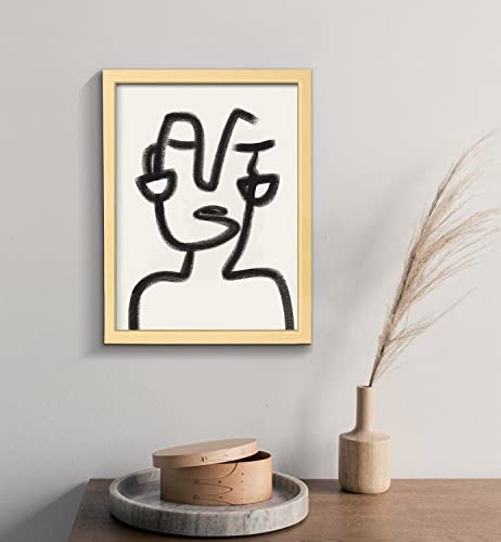 ArtbyHannah 11x14 Framed Abstract Wall Art Set of 3 with Minimalist Black Line Prints for wall decor