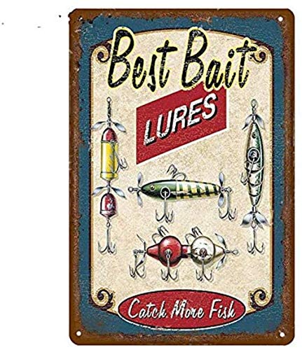 Best Bait Lures Fishing Tools Fish Hook Metal Tin Sign 8x12 inch Home Decoration Bar Cafe Club Wall Decoration Sign