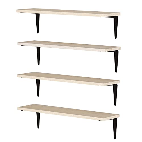 Wallniture Arras 24"x6" Floating Shelves for Wall Decor, Rustic Wall Shelves for Living Room, Kitchen & Bathroom Shelf Unit, Wood Wall Bookshelf Set of 4, Natural