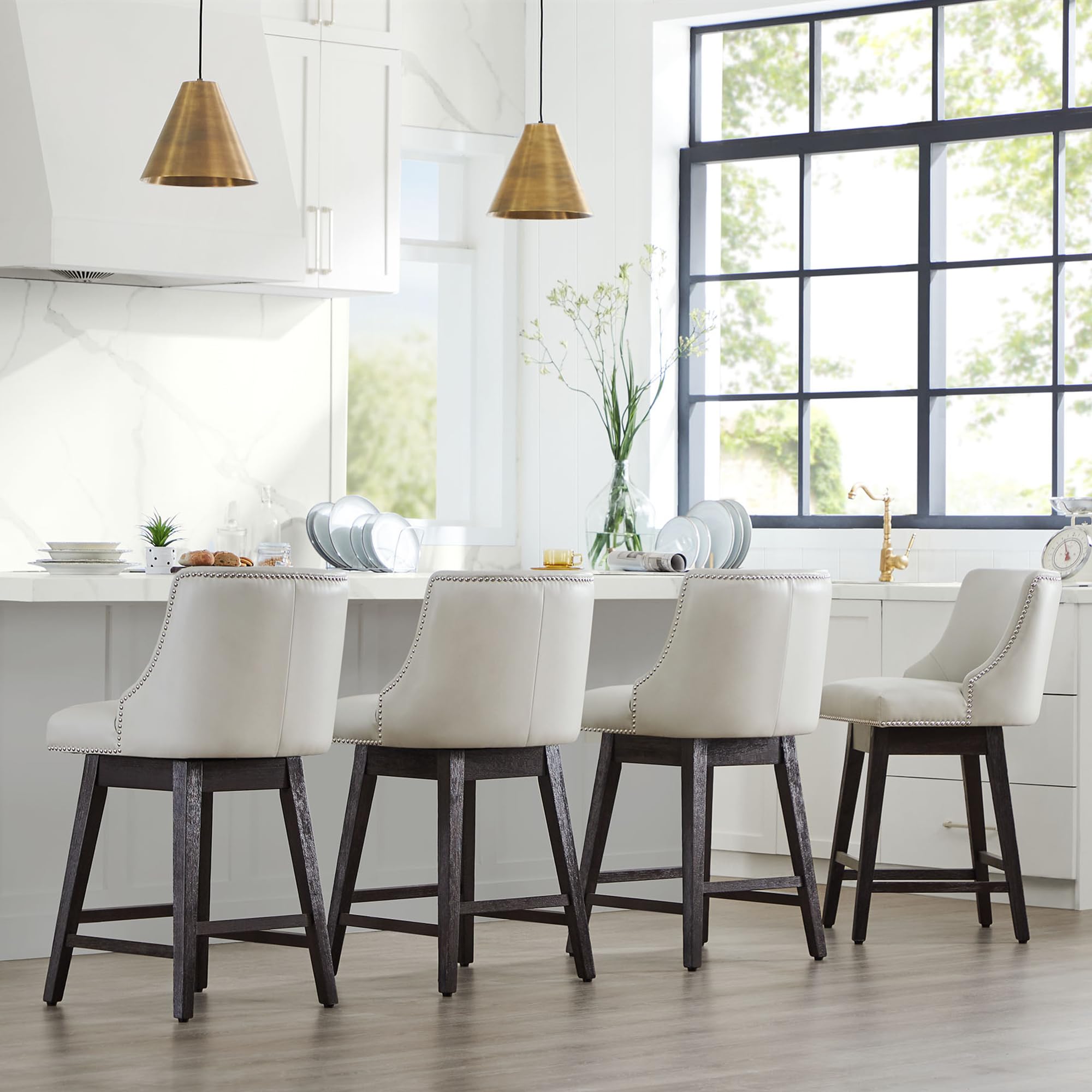 CHITA Counter Height Swivel Barstool,26" H Seat Height Upholstered Bar Stool,360° Free Swivel Barstools with Comfortable Foam Cushioning,Creamy Gray