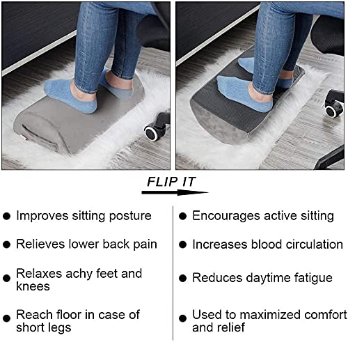 Footrest for Under Desk with Non-Slip Massaging Micro Beads Base Firm Foam Half-Cylinder Ergonomic Footstool for Home Office Desk Airplane Travel (Black B)