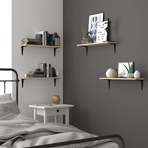 Wallniture Arras 24"x6" Floating Shelves for Wall Decor, Rustic Wall Shelves for Living Room, Kitchen & Bathroom Shelf Unit, Wood Wall Bookshelf Set of 4, Natural