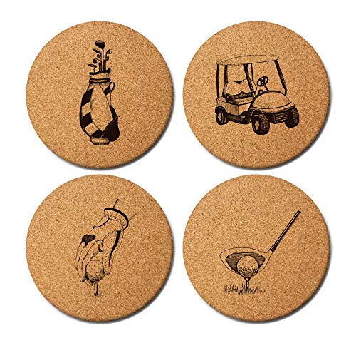 Unique Gift for Golfers - Golf-Themed Cork Coasters (Set of 4) - It's a Great Dad Golf Gift, Gift for Men, or a Golfer Gag Gift, Sustainable and American-Owned