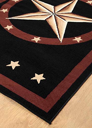 Furnish my Place 625 Star Black Texas Western Star Decor Cowboy Area Rug, Stain Resistant Mat, Latex Backed Rugs, Black (2'x8')
