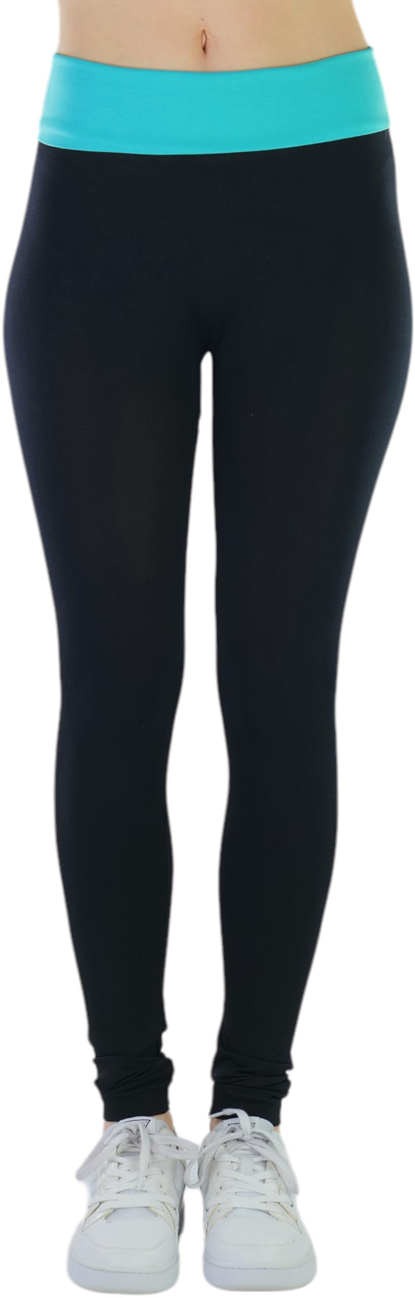 ToBeInStyle Women's Fold Over Yoga Leggings - Mint-Black - One Size