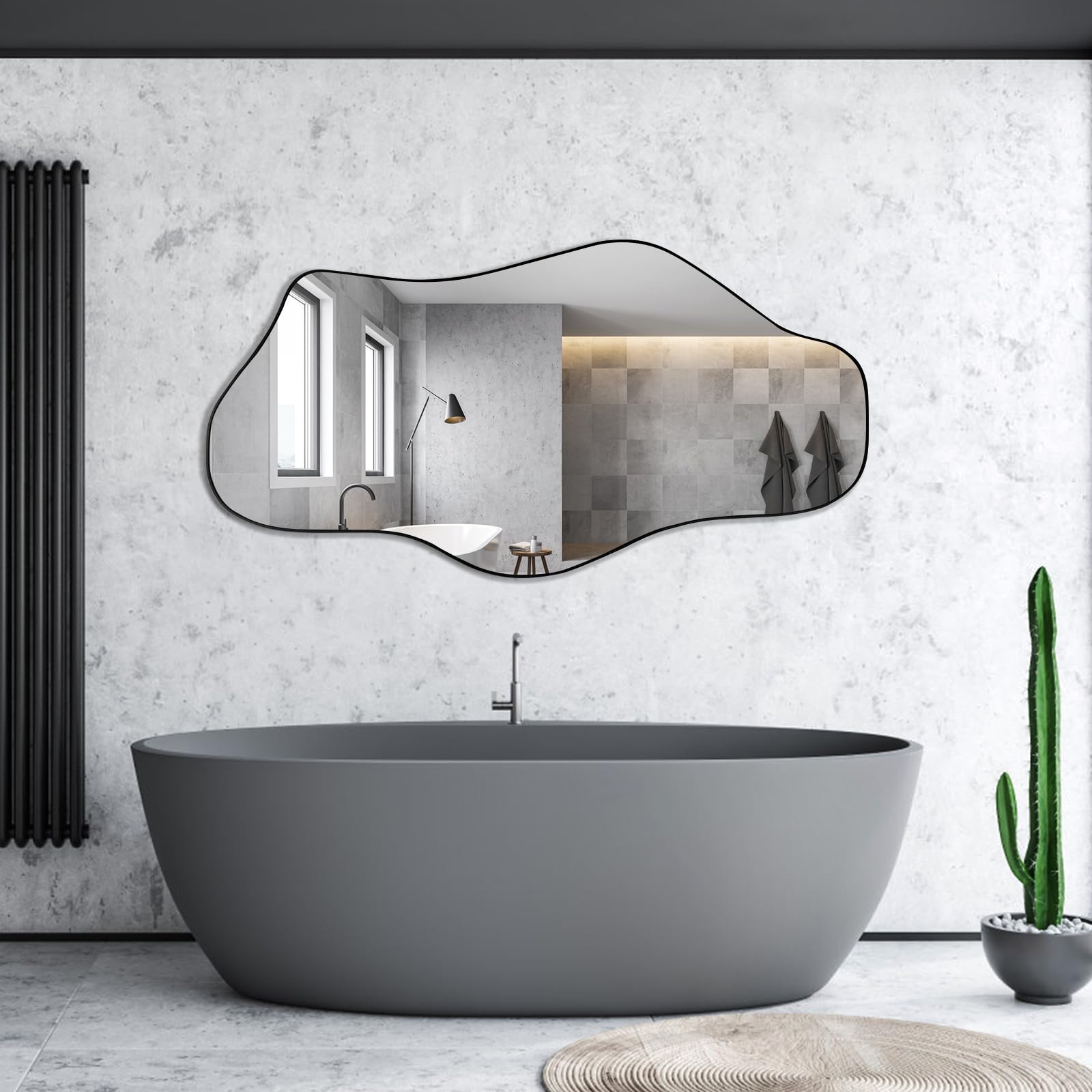 DAOYIJIAJU Large Irregular Mirror, Asymmetrical Wall Mirror, 47.2"x21" Unique Shaped Mirror, Modern Oblong Mirrors for Living Room Bathroom Bedroom Entryway Fireplace