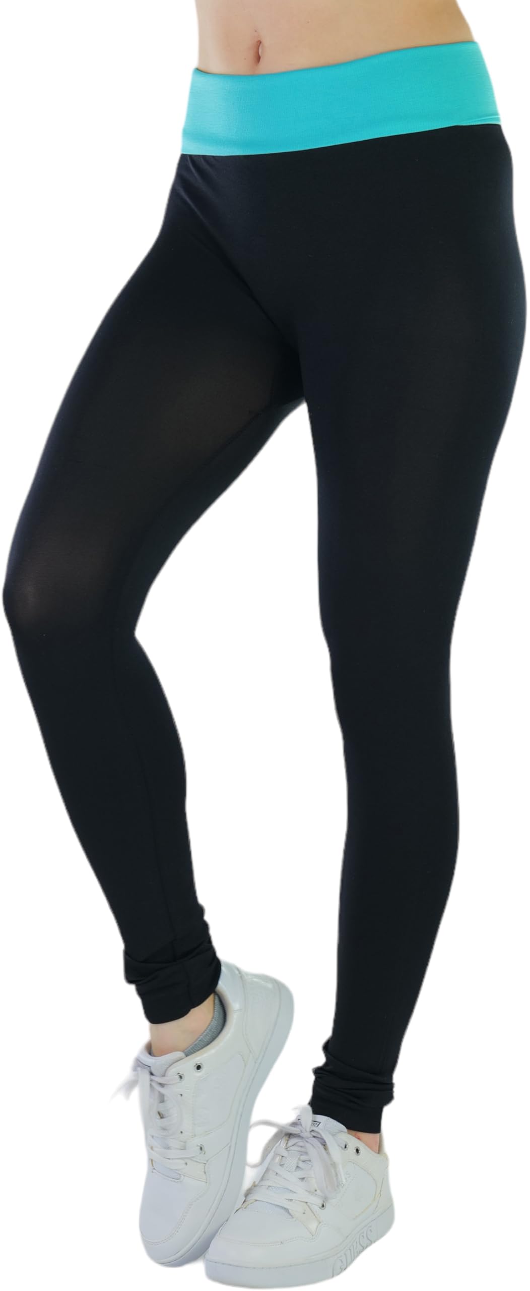 ToBeInStyle Women's Fold Over Yoga Leggings - Mint-Black - One Size
