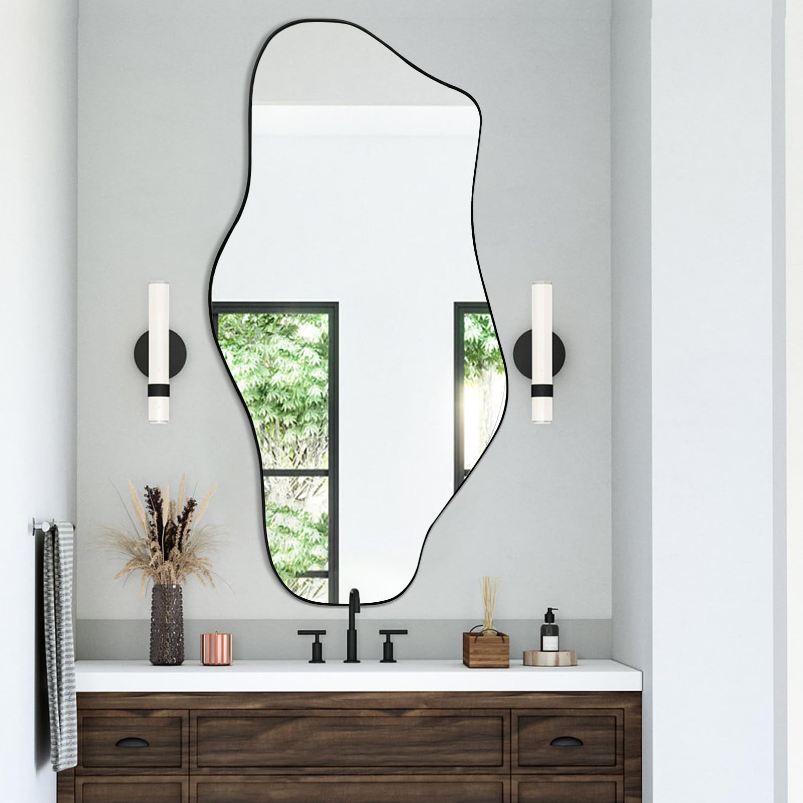 DAOYIJIAJU Large Irregular Mirror, Asymmetrical Wall Mirror, 47.2"x21" Unique Shaped Mirror, Modern Oblong Mirrors for Living Room Bathroom Bedroom Entryway Fireplace