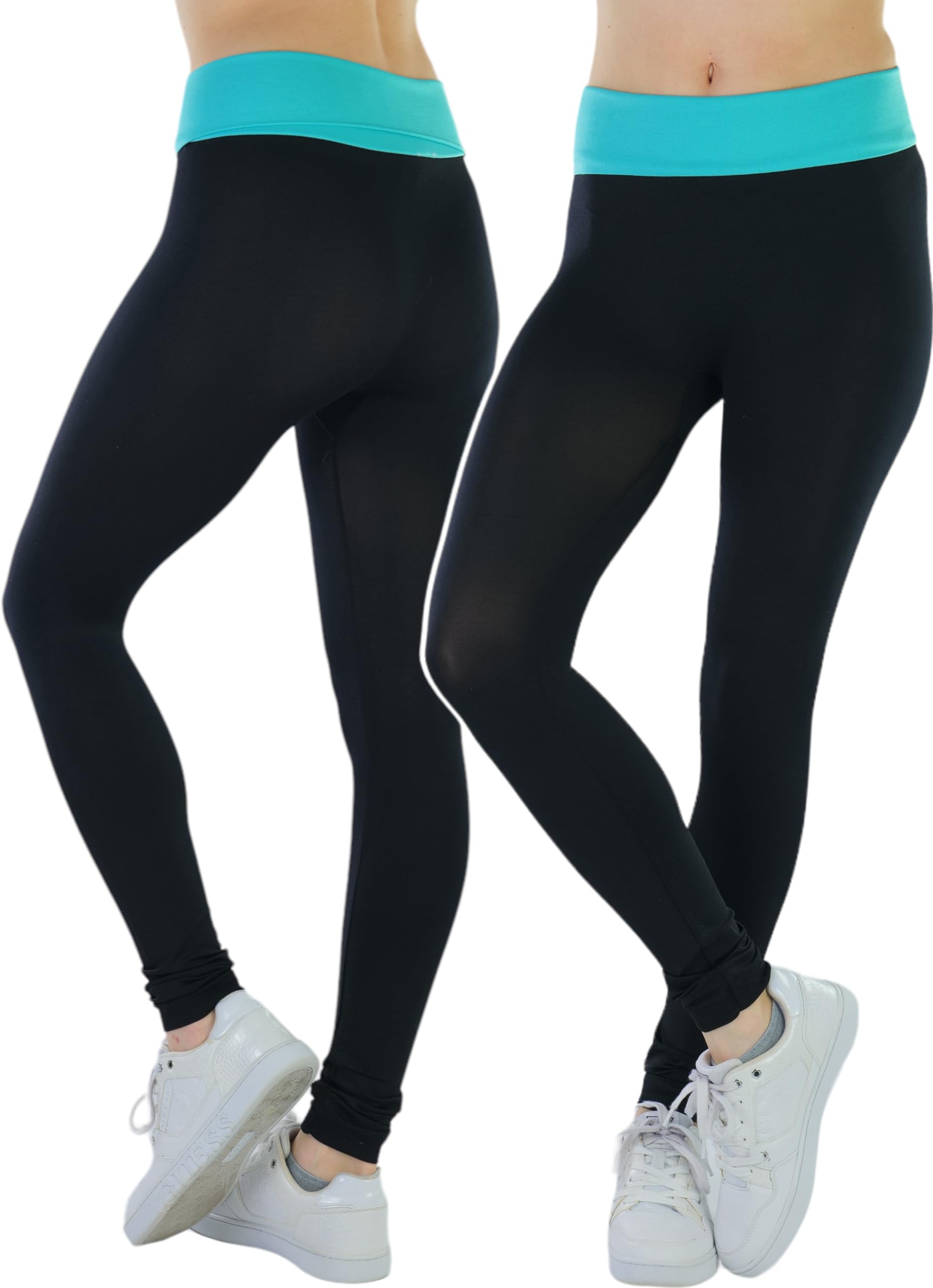 ToBeInStyle Women's Fold Over Yoga Leggings - Mint-Black - One Size