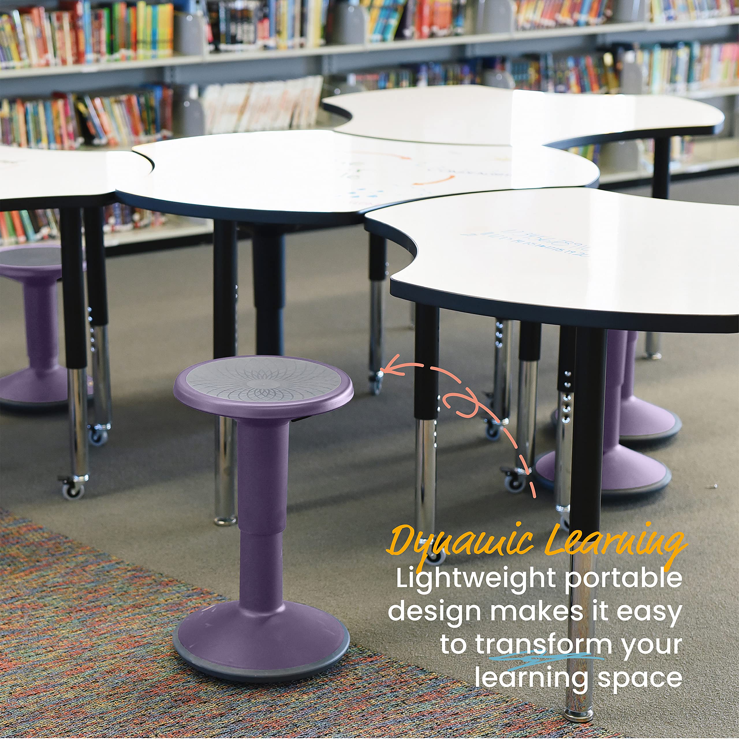 ECR4Kids SitWell Wobble Stool, Adjustable Height, Active Seating, Eggplant