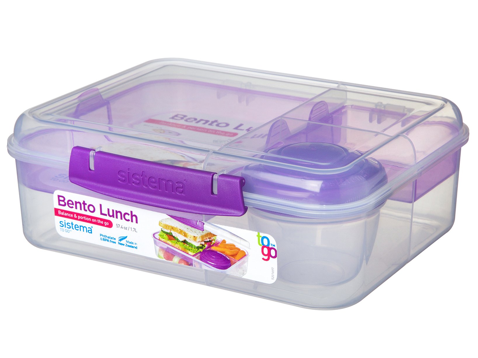 Sistema Bento Box Adult Lunch Box with 2 Compartments, Sandwhich,Salad Dressing Container,Dishwasher Safe,Color May Vary