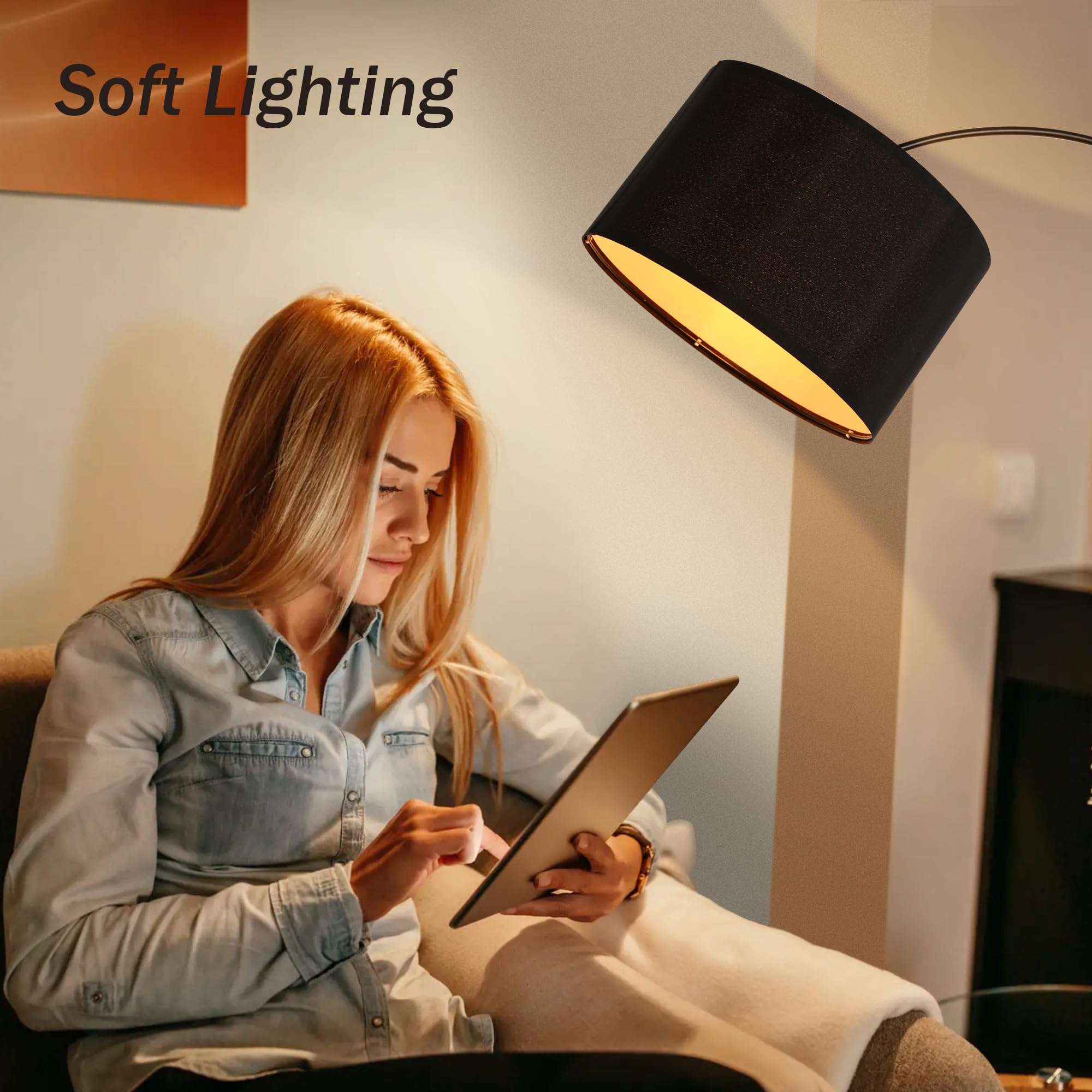Arc Floor Lamp Modern Standing Lamp for Living Room Dimmable 72β Tall Floor Lamp Stand Up Reading Lamp Over Couch with Hanging Drum Shade Marble Base for Bedroom Reading Study Office