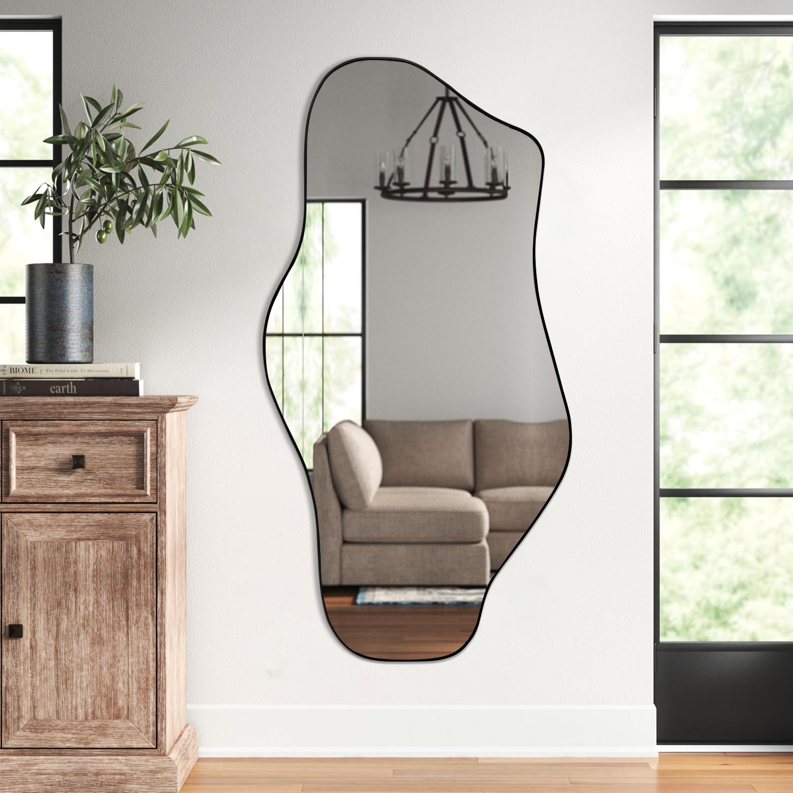 DAOYIJIAJU Large Irregular Mirror, Asymmetrical Wall Mirror, 47.2"x21" Unique Shaped Mirror, Modern Oblong Mirrors for Living Room Bathroom Bedroom Entryway Fireplace