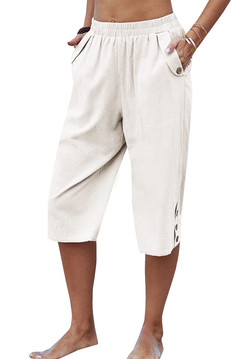 Veatzaer Lady Capri Harem Pants Elastic Waist Yoga Trousers 3/4 Length Casual Loose Pant with Pockets(Khaki,XL), X-Large