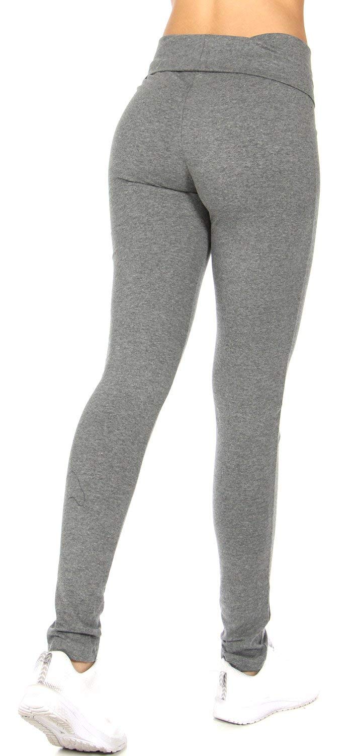 Mopas Yoga Capri with Fold Over Solid Waistband (Grey,Small)