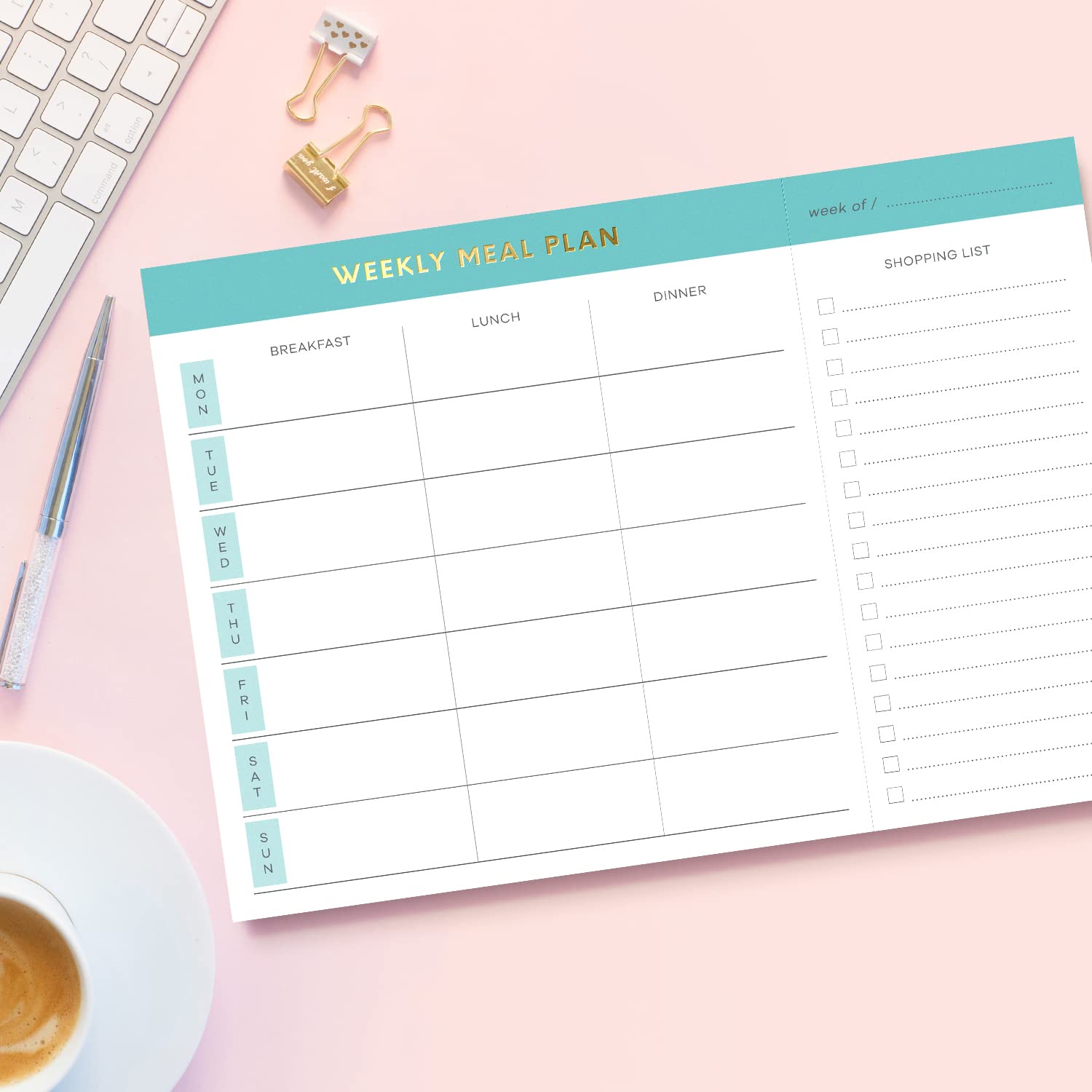 Sweetzer & Orange Weekly Meal Planner and Grocery List Magnetic Notepad. Pink 10x7” Meal Planning Pad with Tear Off Shopping List. Plan Weekly Menu Food for Weight Loss or Dinner List for Family!