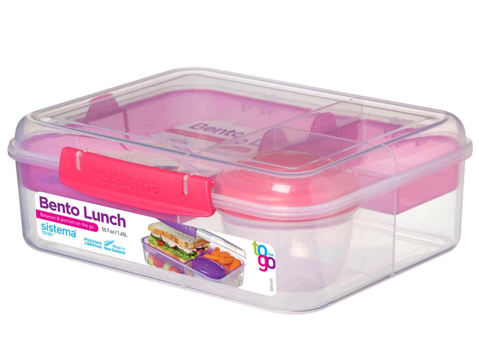 Sistema Bento Box Adult Lunch Box with 2 Compartments, Sandwhich,Salad Dressing Container,Dishwasher Safe,Color May Vary