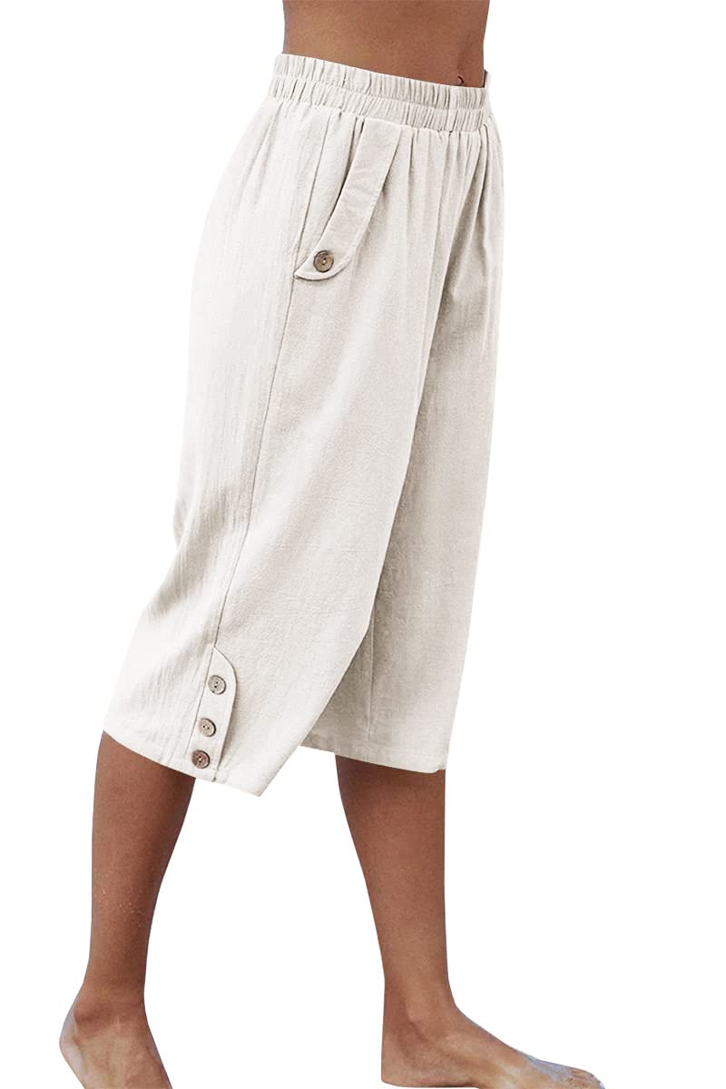 Veatzaer Lady Capri Harem Pants Elastic Waist Yoga Trousers 3/4 Length Casual Loose Pant with Pockets(Khaki,XL), X-Large