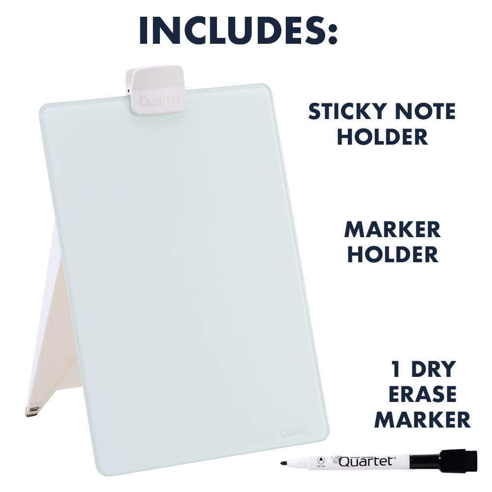 Quartet Glass Whiteboard Desktop Easel, 9" x 11", Dry Erase Surface, Clean Erase, Includes 1 Dry Erase Marker, White (GDE119)