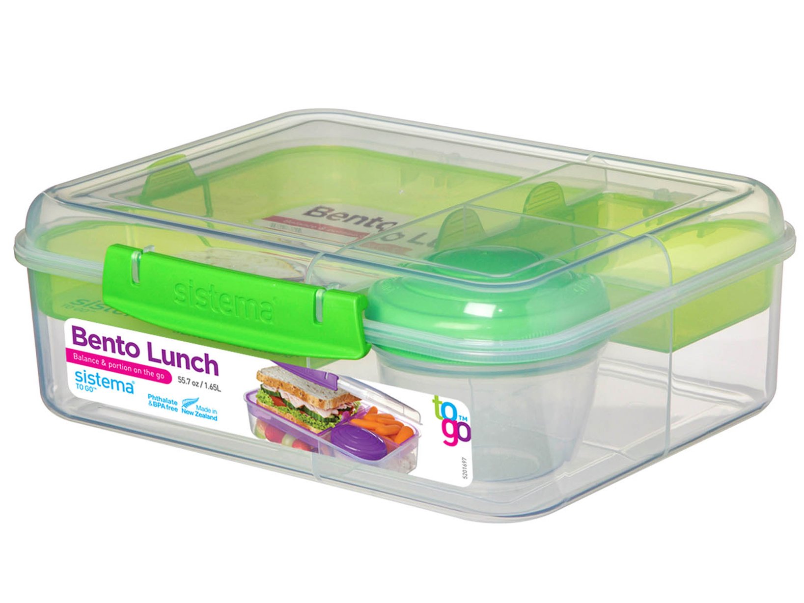 Sistema Bento Box Adult Lunch Box with 2 Compartments, Sandwhich,Salad Dressing Container,Dishwasher Safe,Color May Vary