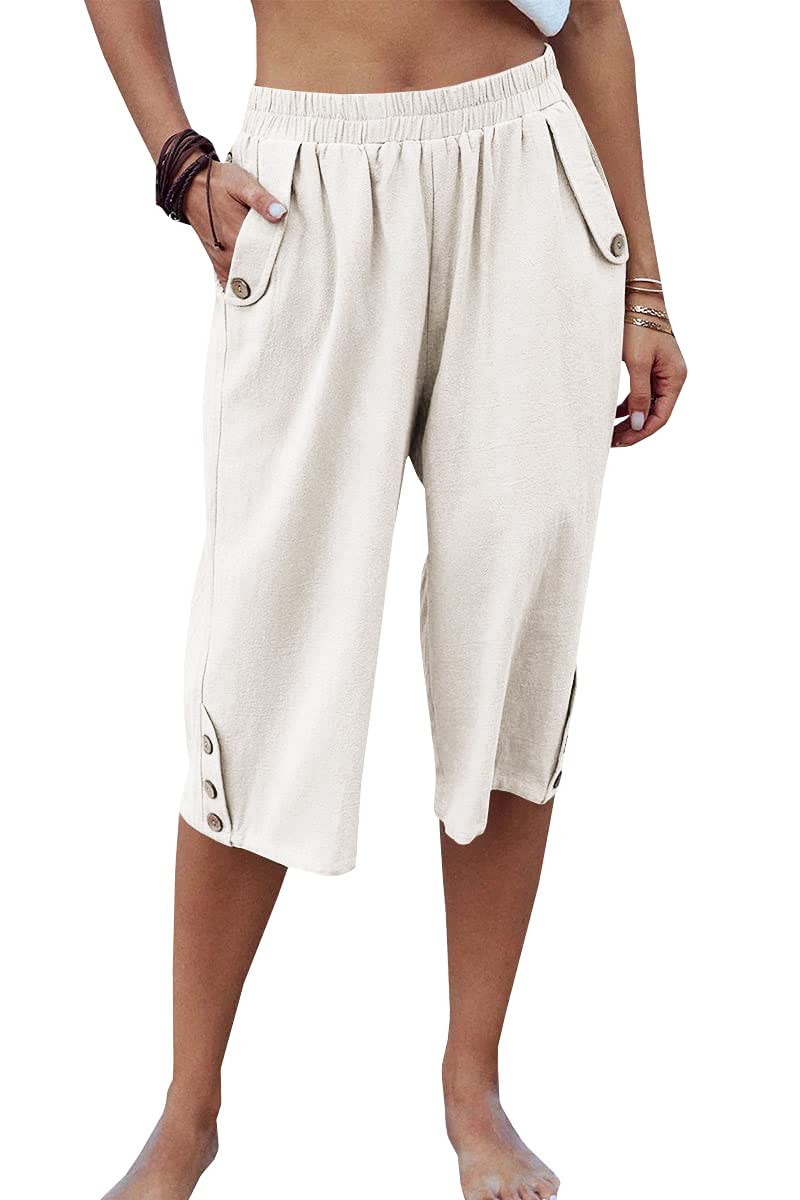 Veatzaer Lady Capri Harem Pants Elastic Waist Yoga Trousers 3/4 Length Casual Loose Pant with Pockets(Khaki,XL), X-Large