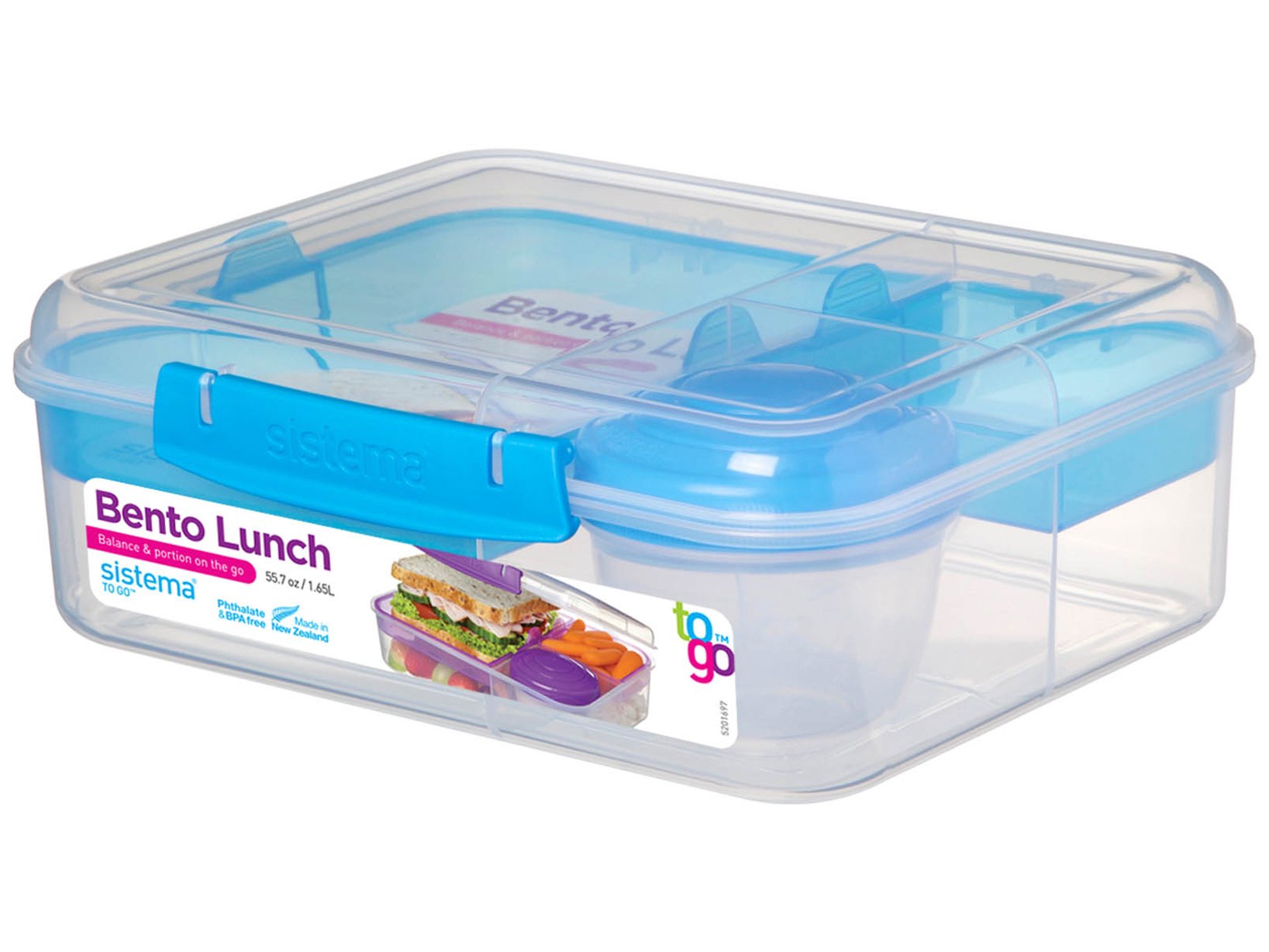 Sistema Bento Box Adult Lunch Box with 2 Compartments, Sandwhich,Salad Dressing Container,Dishwasher Safe,Color May Vary