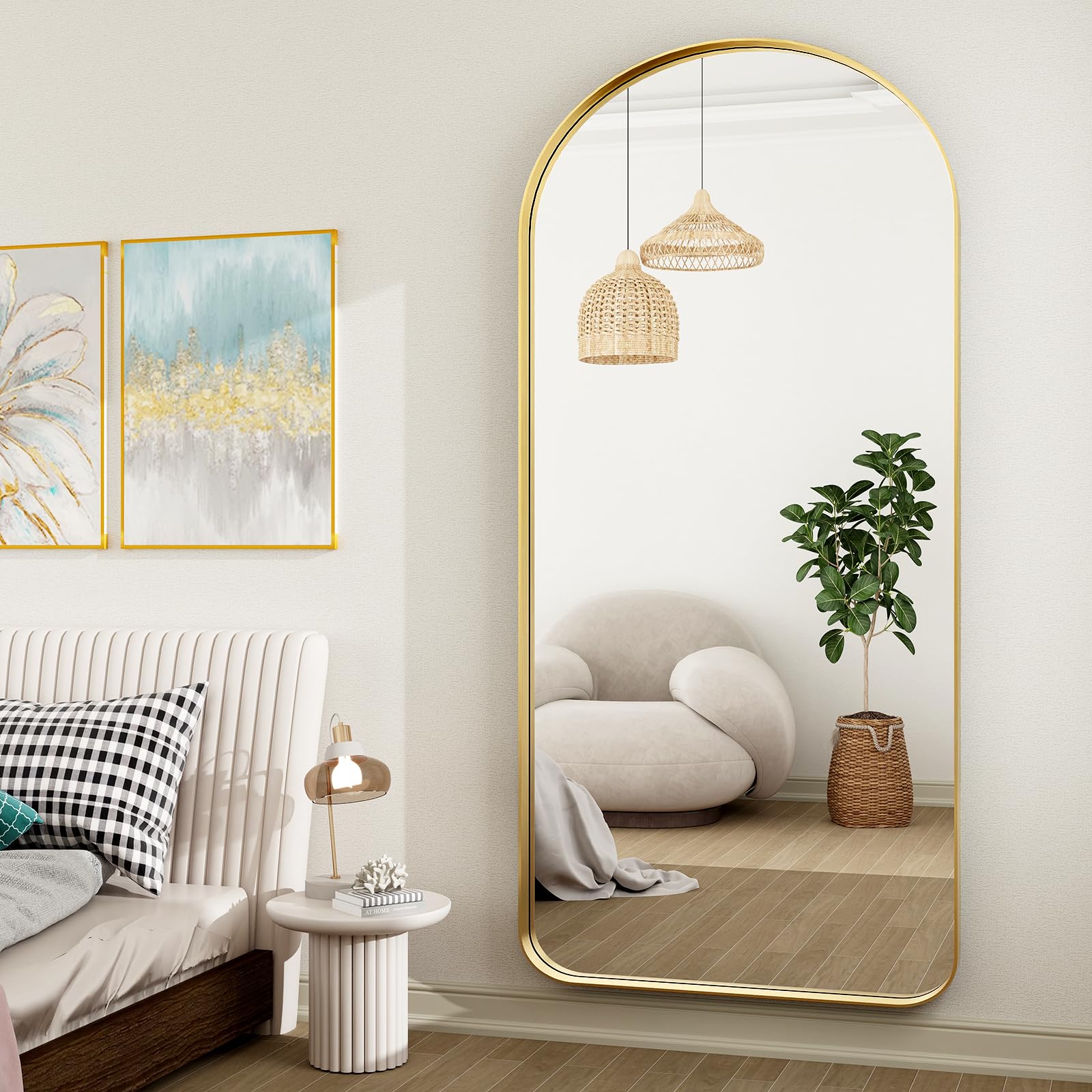 Easly 71"x30" Extra Large Arched Full Length Mirror - Leaning Mirror Arch Wall-Mounted Mirrors - Aluminum Alloy Frame Modern Simple Home Decor - for Living Room Bedroom Cloakroom