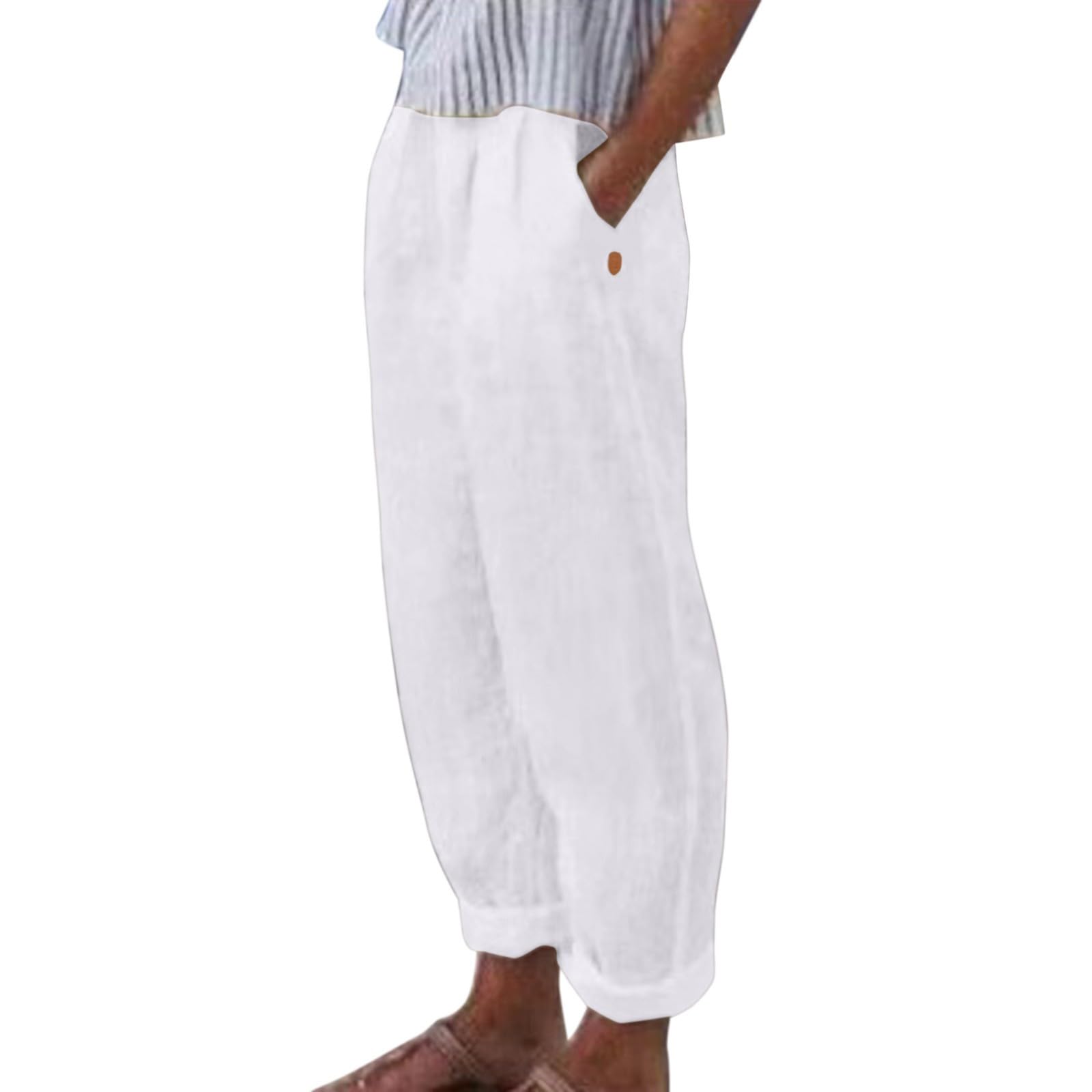 Plus Size White Capri fold Over Yoga Pant Black Casual Pant Womens Palazzo Pants Dressy Women's All Cotton Capris Pants Women Summer Set Breathable Work Pants
