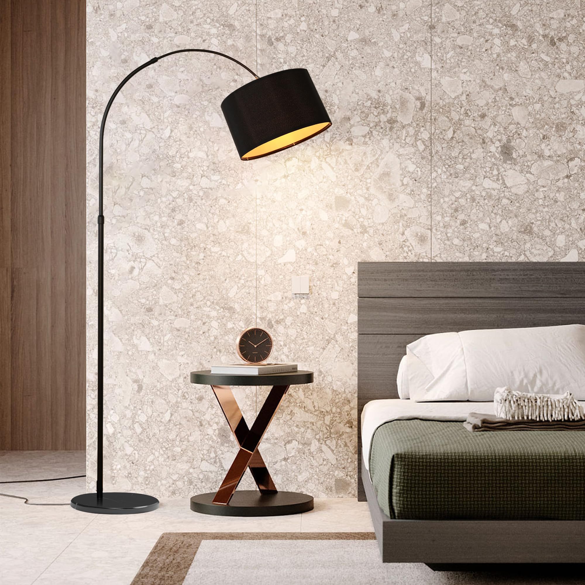 Arc Floor Lamp Modern Standing Lamp for Living Room Dimmable 72β Tall Floor Lamp Stand Up Reading Lamp Over Couch with Hanging Drum Shade Marble Base for Bedroom Reading Study Office