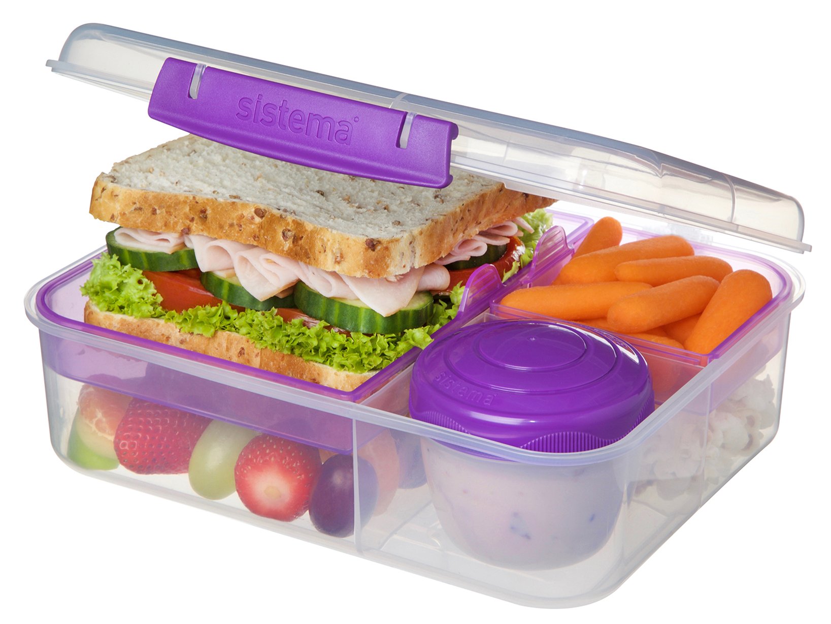 Sistema Bento Box Adult Lunch Box with 2 Compartments, Sandwhich,Salad Dressing Container,Dishwasher Safe,Color May Vary