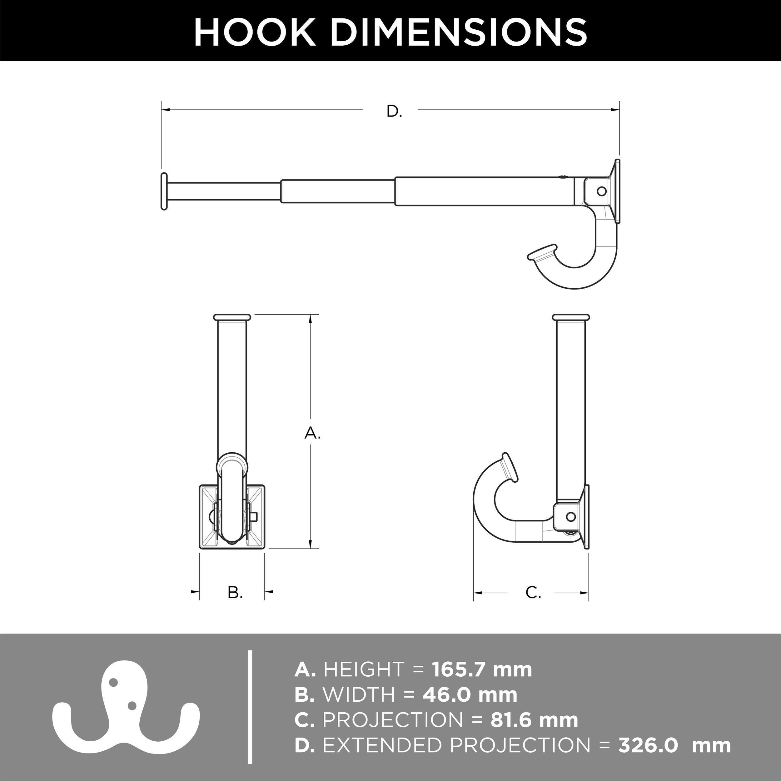 Franklin Brass Extend-a-Hook Square (1-Pack) Single Wall Hooks 1-Prong Coat/Hat Matte Black, Mounted Hanging, Hanger Clothes, Purse, Bag, Towel Organization Hooks B45627M-FB-R