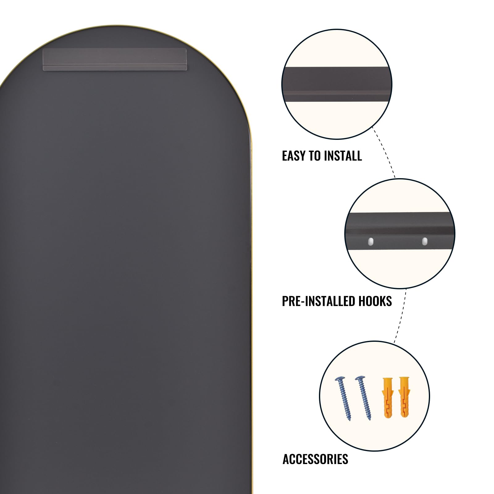 Easly 71"x30" Extra Large Arched Full Length Mirror - Leaning Mirror Arch Wall-Mounted Mirrors - Aluminum Alloy Frame Modern Simple Home Decor - for Living Room Bedroom Cloakroom