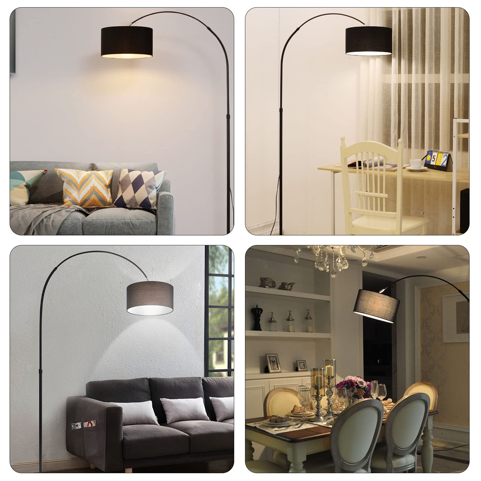 Arc Floor Lamp Modern Standing Lamp for Living Room Dimmable 72β Tall Floor Lamp Stand Up Reading Lamp Over Couch with Hanging Drum Shade Marble Base for Bedroom Reading Study Office