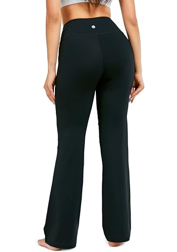 28"/30"/32"/34" Inseam Women's Bootcut Yoga Pants Long Bootleg High-Waisted Flare Pants with Pockets BlackFlare_30_Small Black