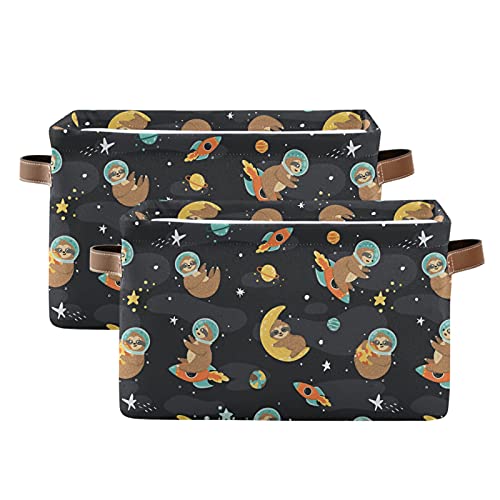 xigua Cute Space Sloths Rectangular Storage Bin Canvas Square Storage Basket with Handles for Home,Office,Books,Nursery,Kid's Toys,Closet & Laundry